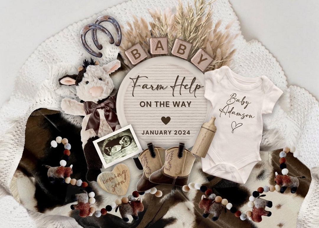 Farm Help Pregnancy Announcement Digital, Cowboy Baby Announcement for ...