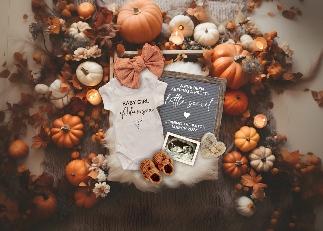 Girl Pregnancy Announcement Digital, Fall It's a Girl Baby Reveal, Fall ...