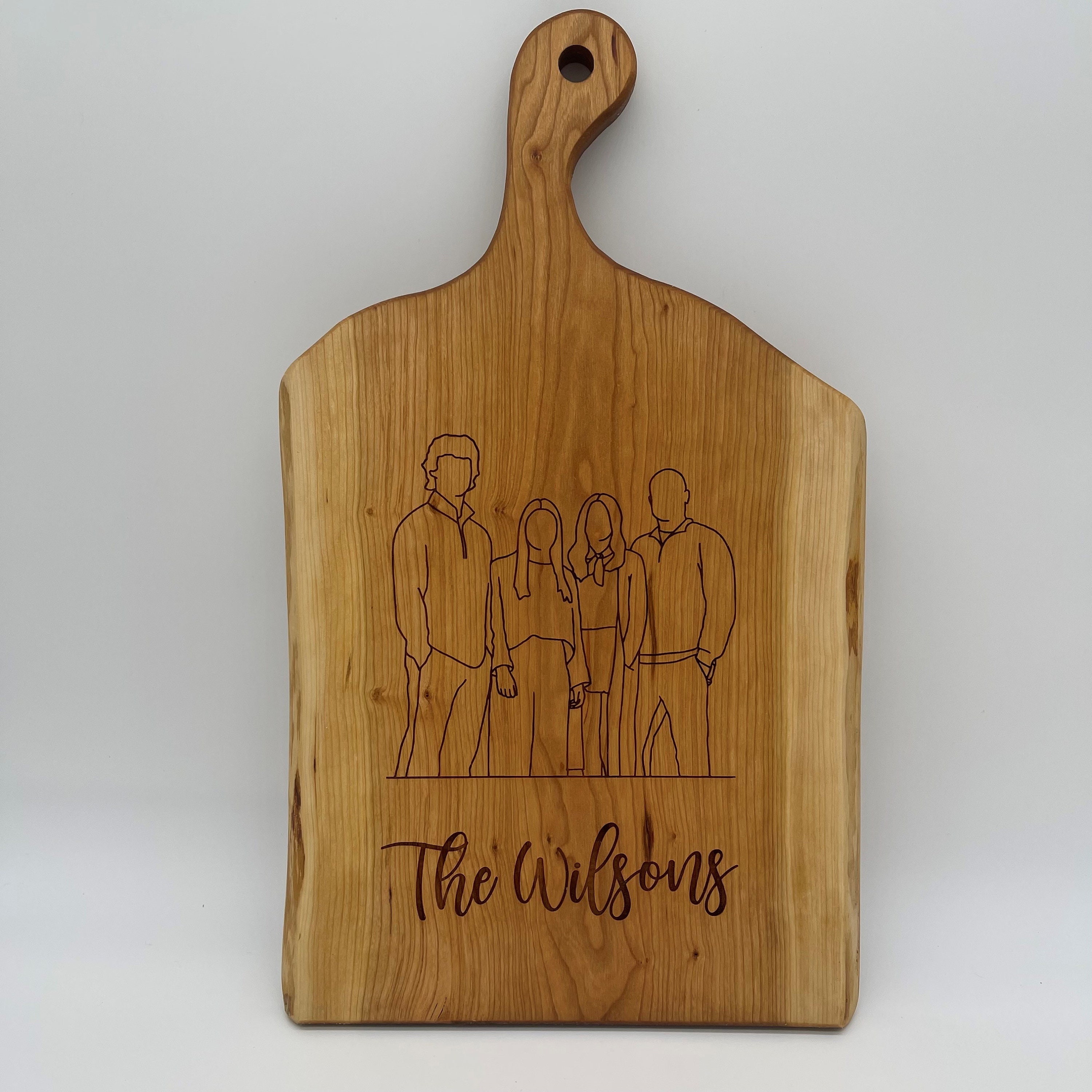Family Outline on Artisan Cutting Board | Personalized Large Live Edge ...