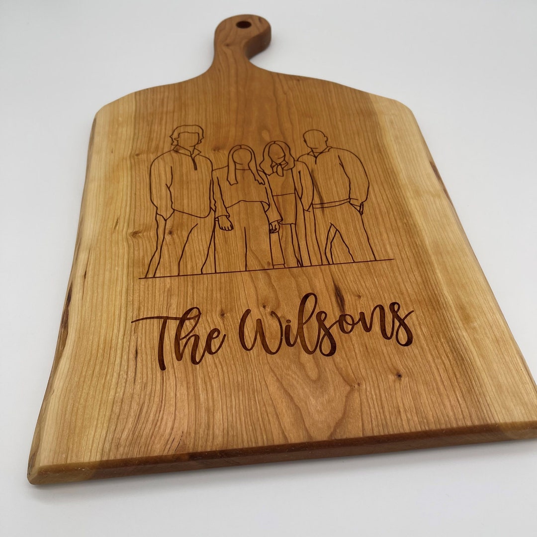Family Outline on Artisan Cutting Board | Personalized Large Live Edge ...