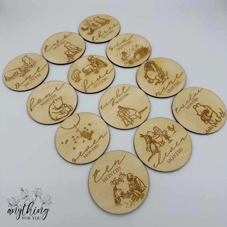 Pooh Bear Milestone Rounds Newborn Photo Props Classic - Etsy