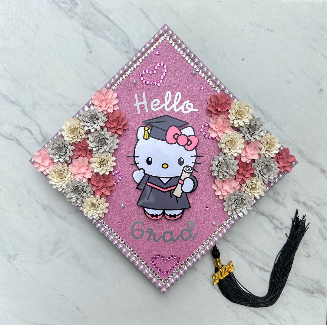 Hello Kitty Inspired Grad Cap Topper, Grad Cap Decoration, Grad Cap ...