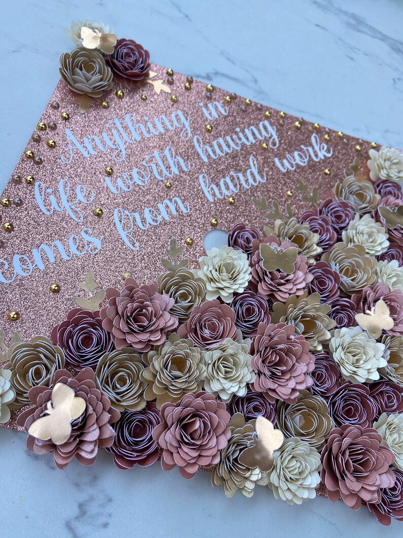 Rose Gold Graduation Cap, Pink Grad Cap Topper, Graduation Cap Design ...