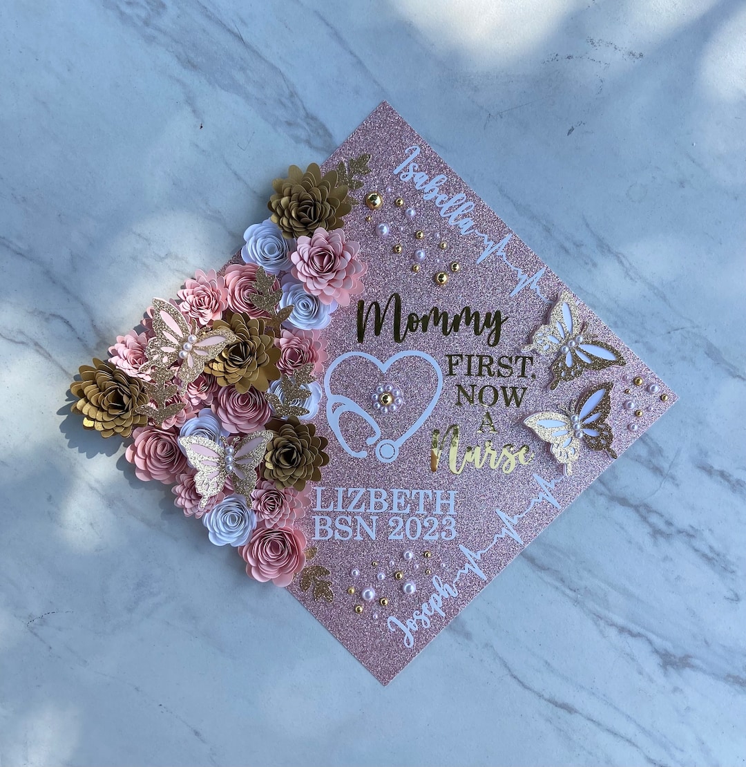 Pink Gold Graduation Cap Topper, Custom Grad Cap, Nurse Grad Cap ...