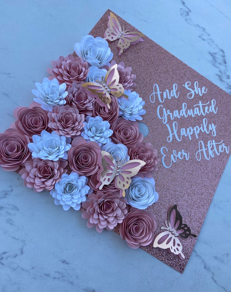 Graduation Cap Topper Rose Gold, Custom Pink Grad Cap, Graduation Cap ...
