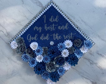 Shiny Light Blue Graduation Cap With Tassel 2024 Date Drop Blank Grad ...