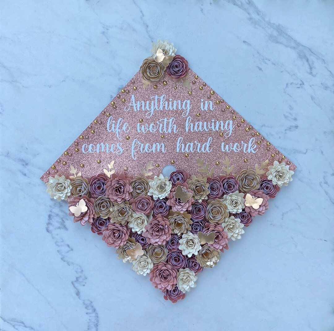 Rose Gold Graduation Cap, Pink Grad Cap Topper, Graduation Cap Design ...