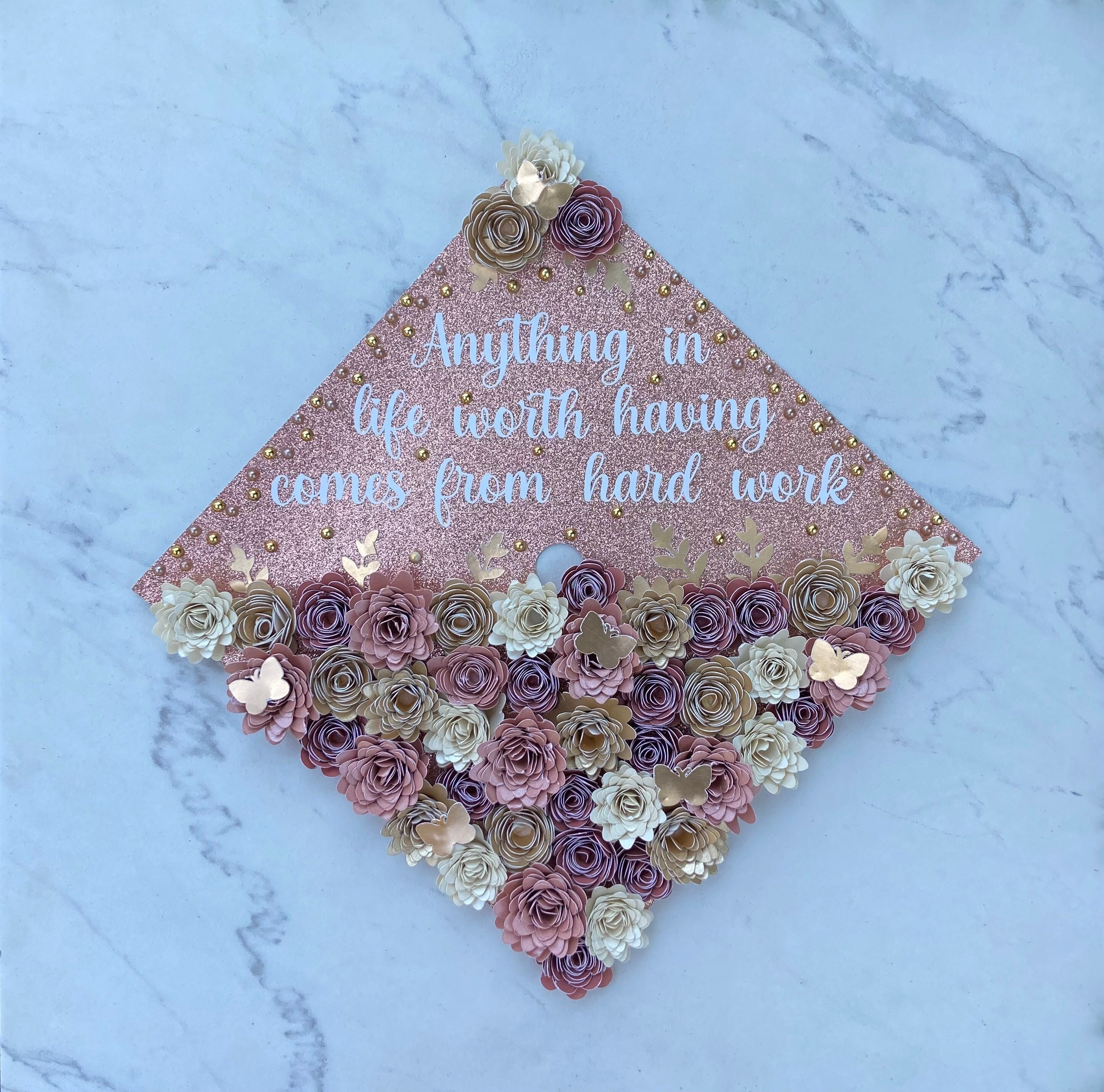 Rose Gold Graduation Cap, Pink Grad Cap Topper, Graduation Cap Design ...