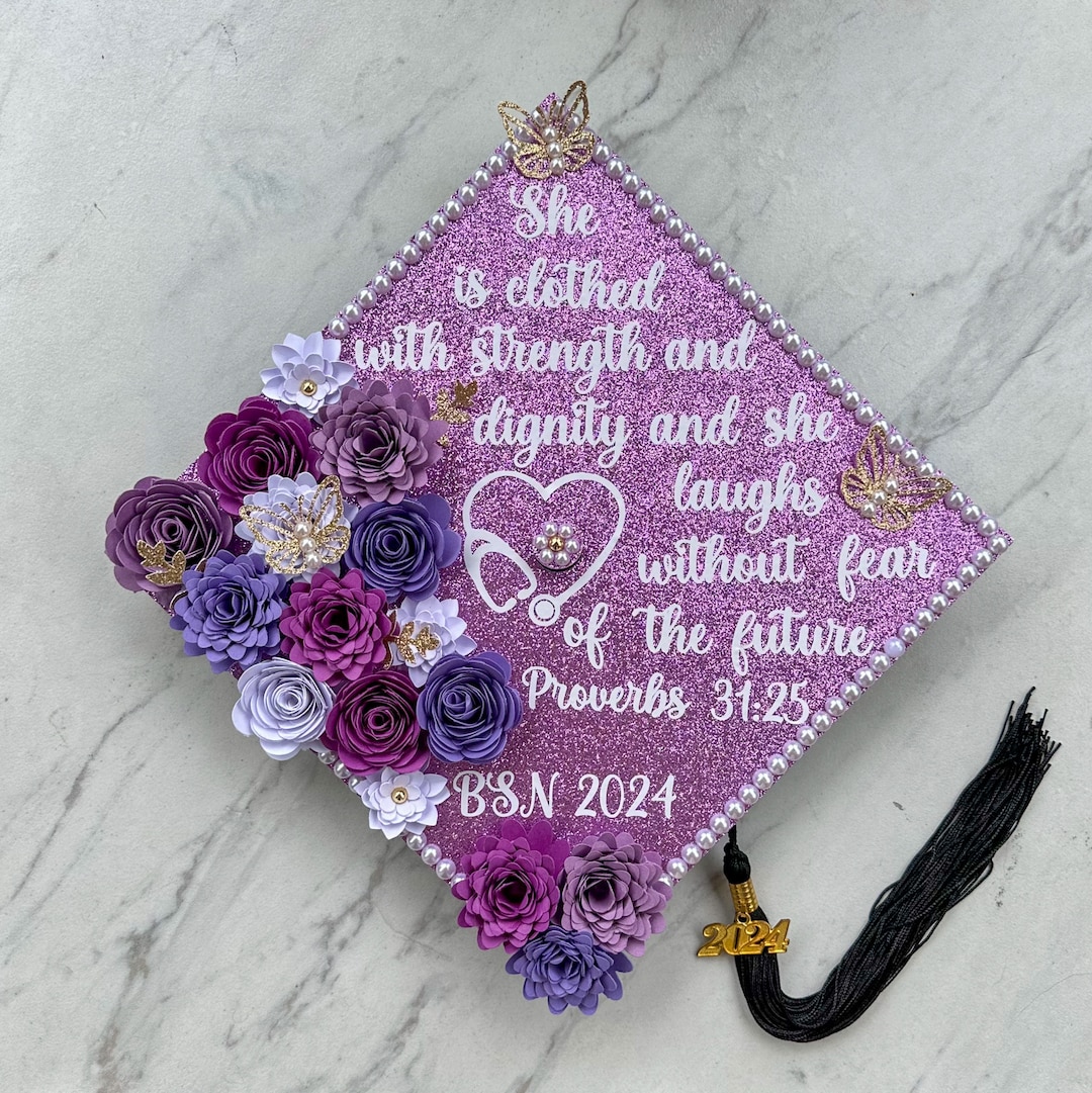 Purple Nursing Grad Cap Topper, Custom Grad Cap, Graduation Cap Design ...