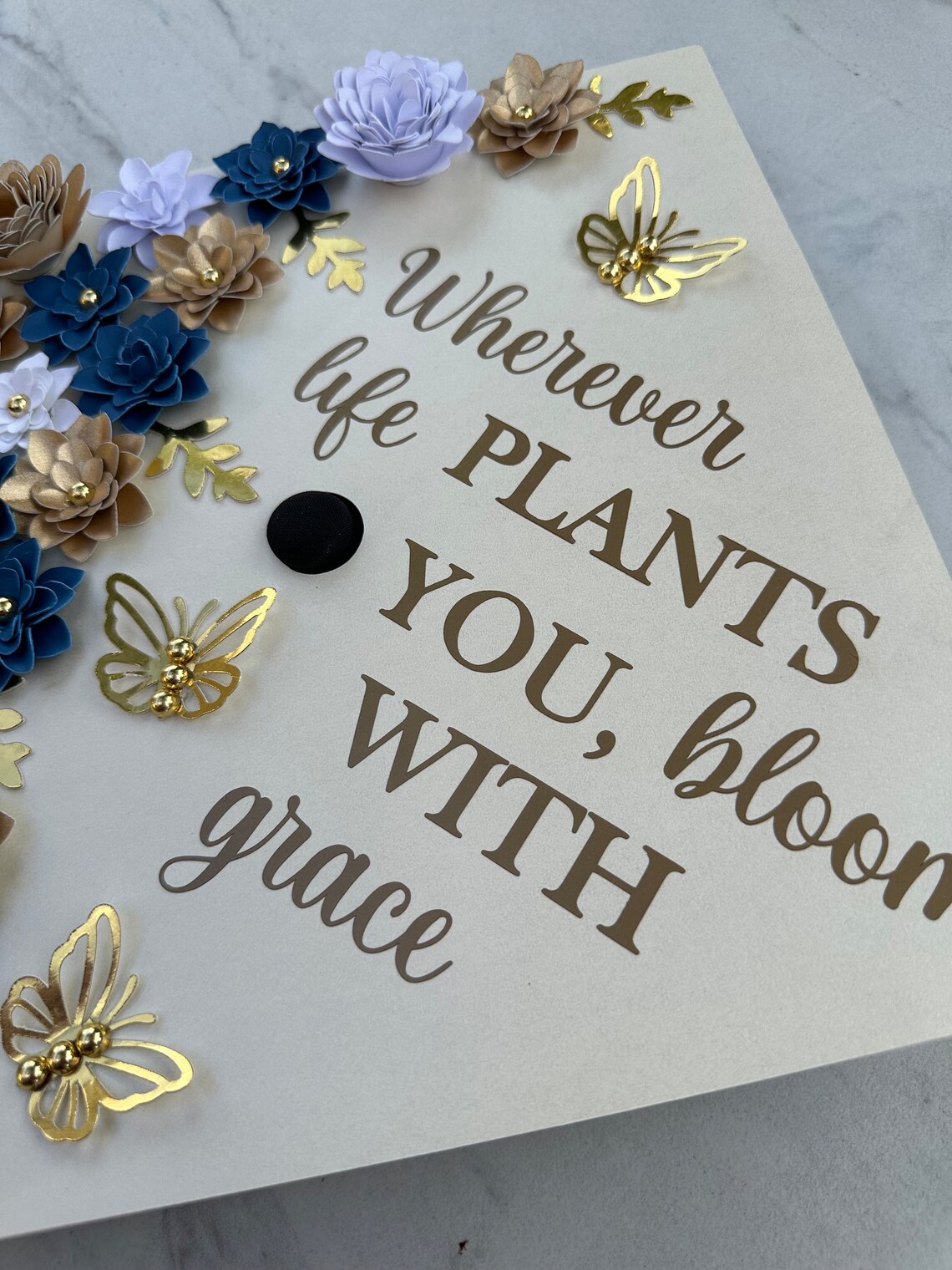 Blue Gold Graduation Cap Topper, Custom Grad Cap, Neutral Grad Cap ...