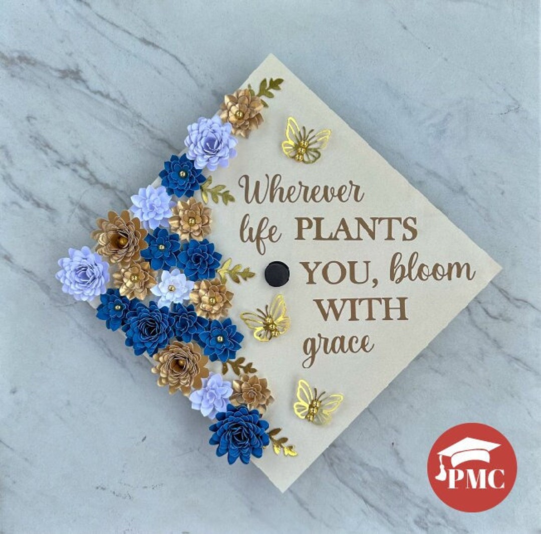 Blue Gold Graduation Cap Topper, Custom Grad Cap, Neutral Grad Cap ...