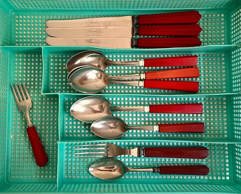 Vintage Bakelite Flatware Red Handles Choice of Set 3 Table - Etsy