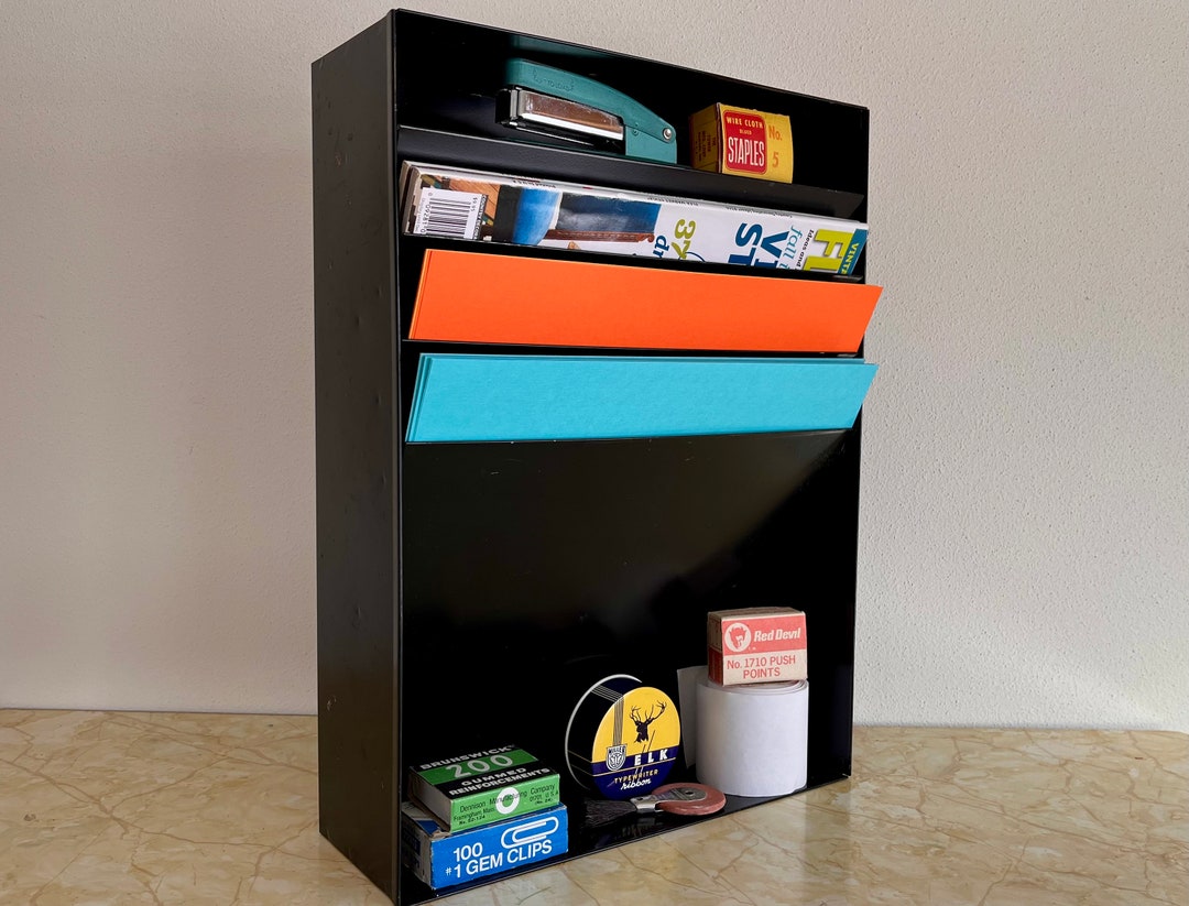 Vintage Paper Sorter, Tiered Magazine Holder, Industrial Black Metal ...