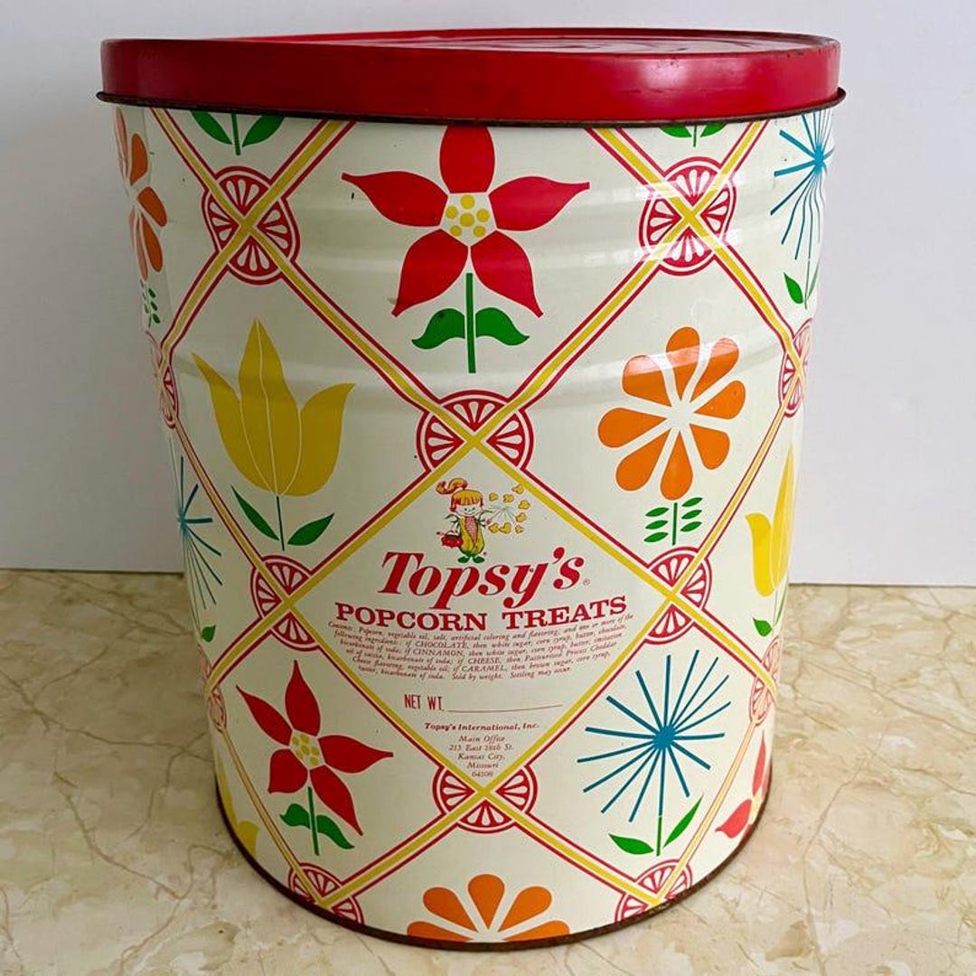 Vintage Topsy's Popcorn Tin: Large Metal Flower Power Container - Etsy