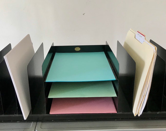 Vintage Office Organizer, Desk File Holder, in Out Trays, Tiered Filing ...