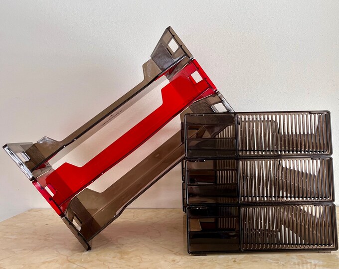 Vintage File Organizer, Stacked Paper Trays, Smoke Gray Black, 1970s ...