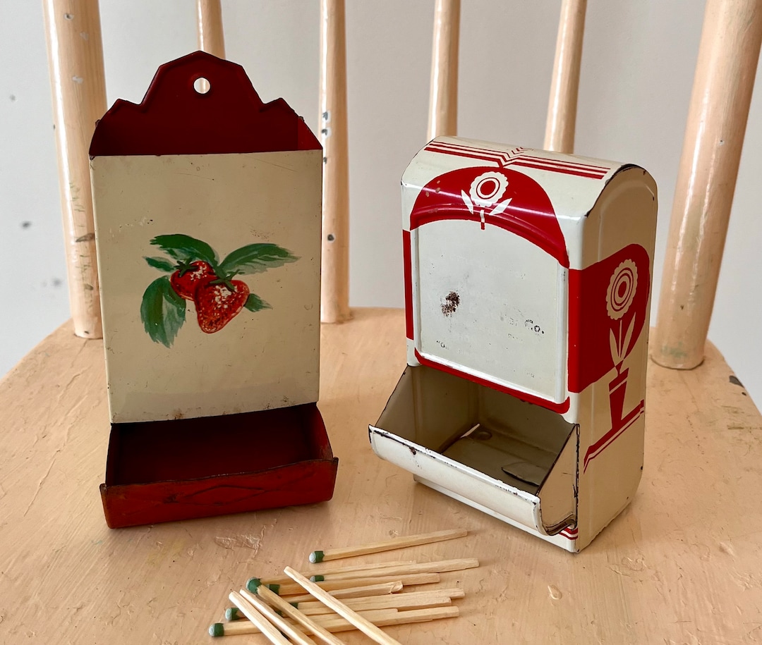 Vintage Match Safe, Matchstick Holder, Strawberry OR Floral, Red Art ...