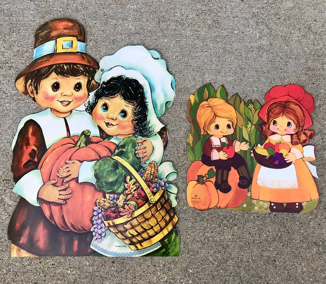 Vintage Thanksgiving Cutouts, Pair Pilgrim Diecuts, Hallmark Boy Girl ...