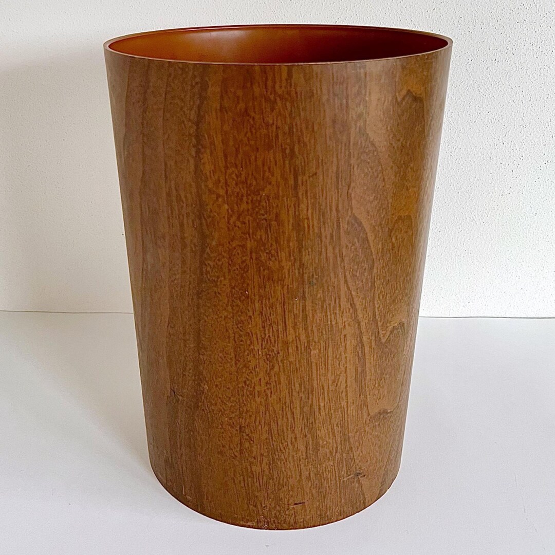 Vintage Trash Can, Faux Bois Wastebasket, Plastic Waste Basket, Fake ...