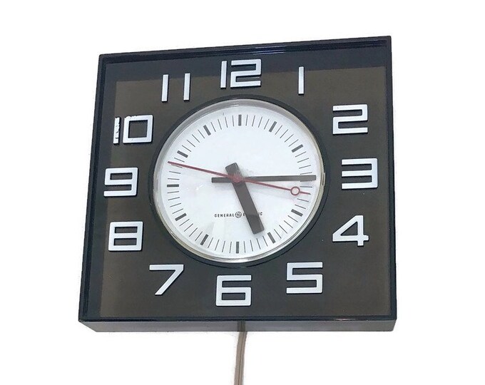 Vintage Wall Clock, GE General Electric, 1970s Retro Square, Black ...