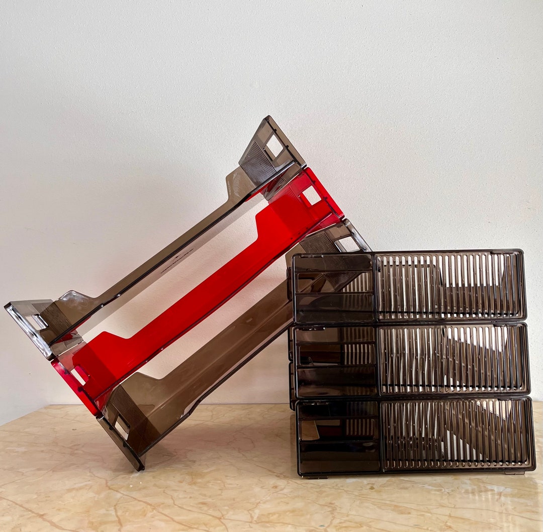 Vintage File Organizer, Stacked Paper Trays, Smoke Gray Black, 1970s ...