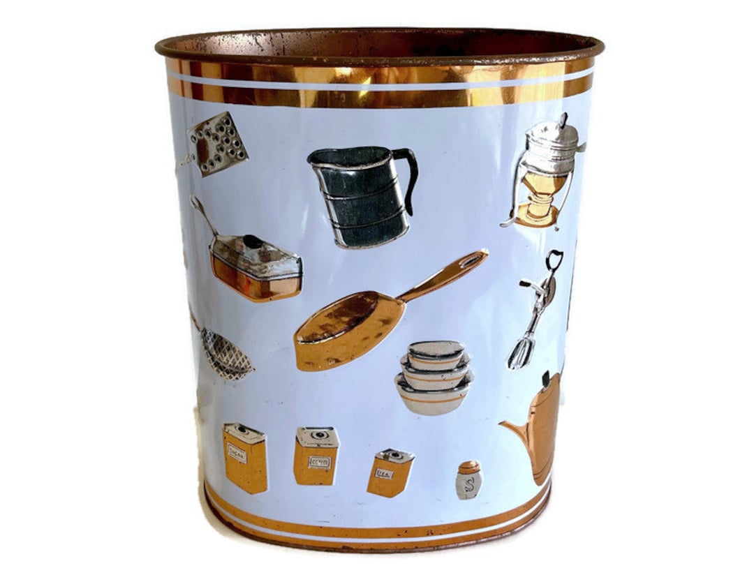 Vintage Trash Can Kitchen Waste Basket Mid Century Utensils - Etsy