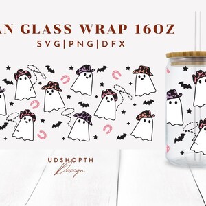 Ghost Cowboy Svg for Libbey Can Glass 16oz,halloween Can Glass Wrap Svg ...