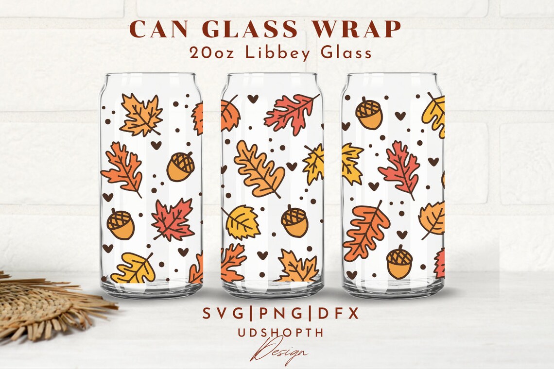 Autumn Leaves Can Glass Svg, 20oz Libbey Full Wrap Svg, Fall Season Svg ...
