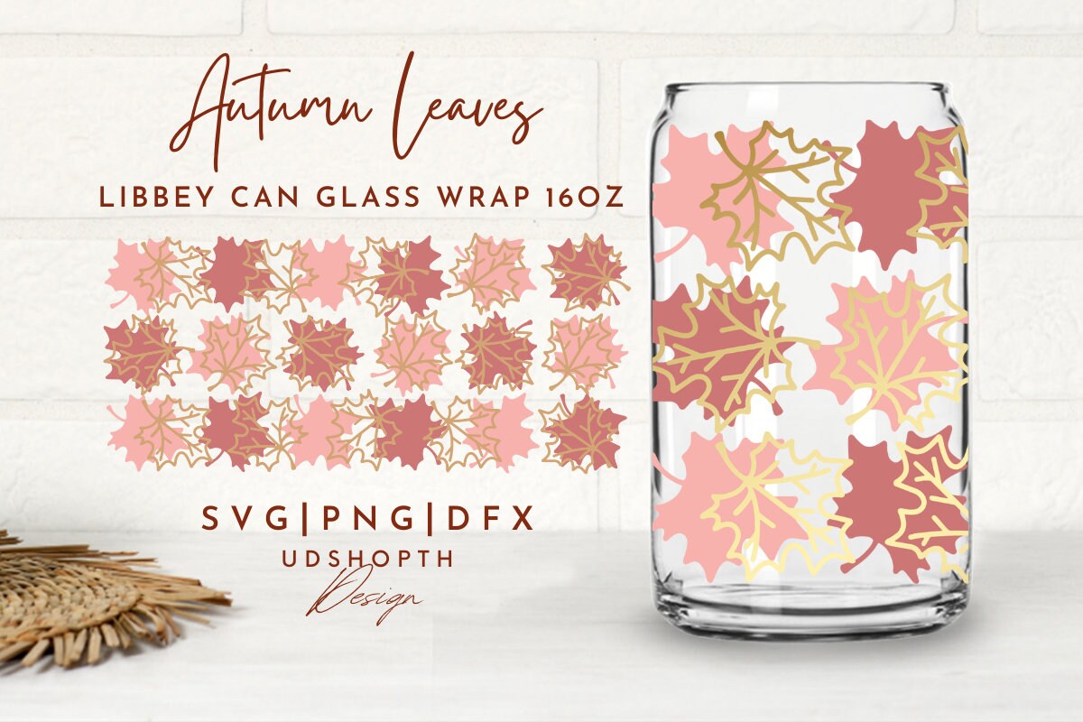 Pink Autumn Leaves Beer Can Glass Svg 16oz Libbey Full Wrap - Etsy