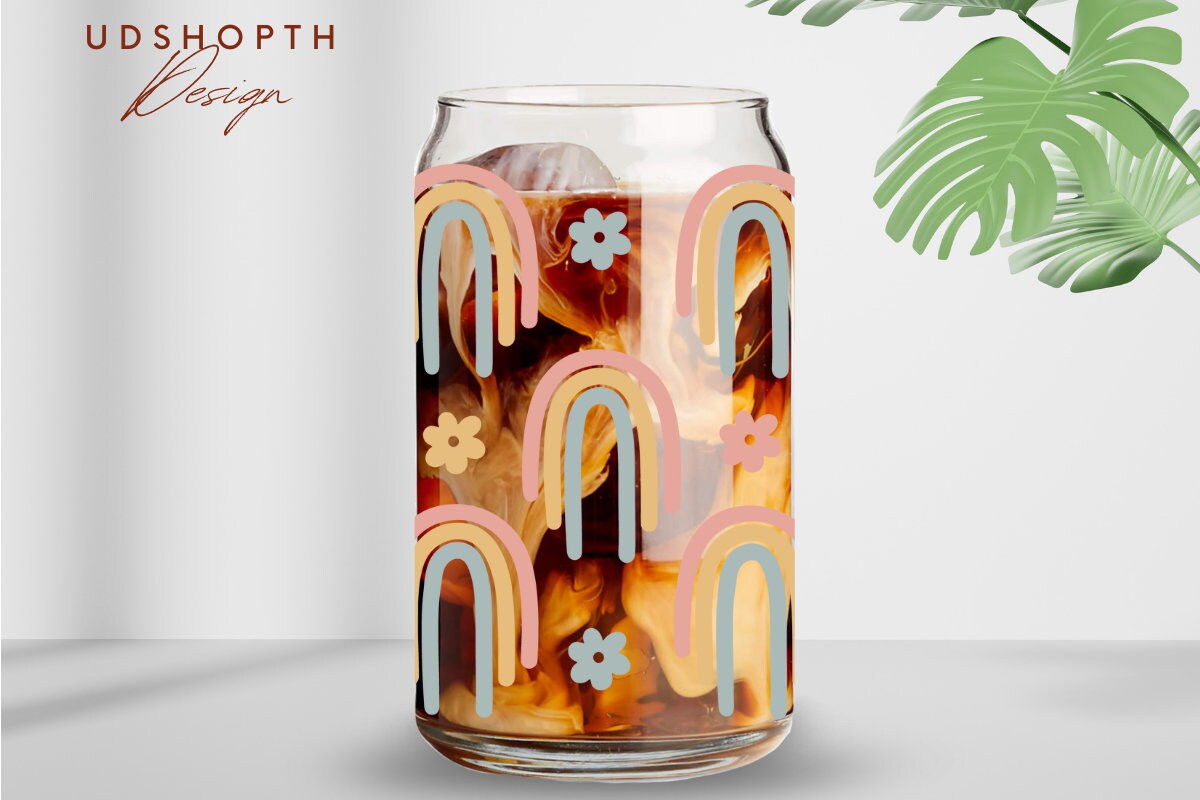 Boho Rainbow With Flowers Can Glass Svg Retro Rainbow 16oz - Etsy