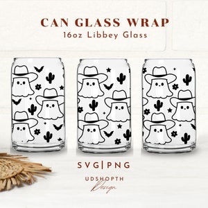 Cute Ghost 16oz Glass Can Wrap Svg, Western Halloween, Retro Halloween ...