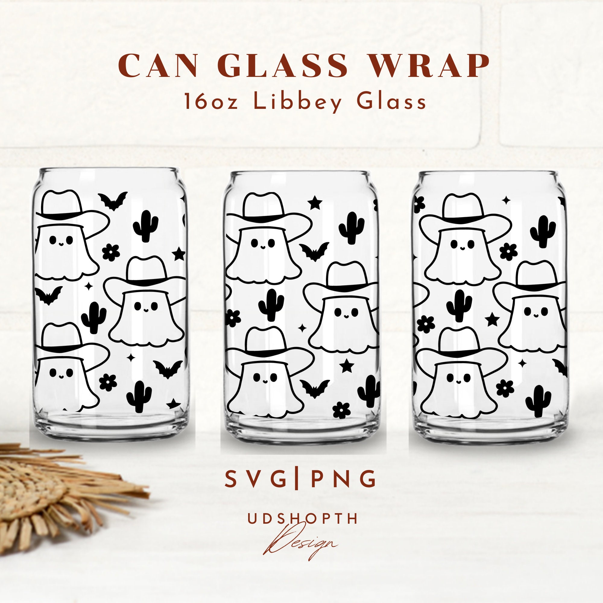 Cute Ghost 16oz Glass Can Wrap Svg, Western Halloween, Retro Halloween ...