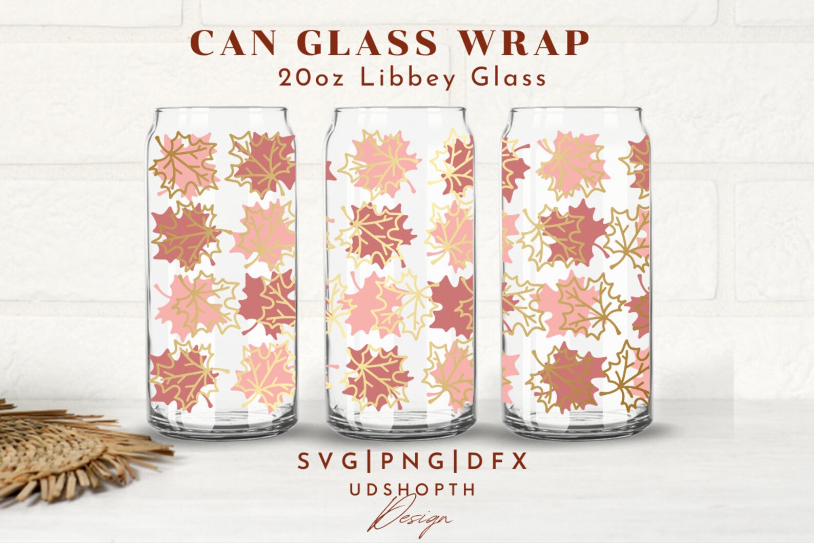 Pink Autumn Leaves Beer Can Glass Svg 20oz Libbey Full Wrap - Etsy