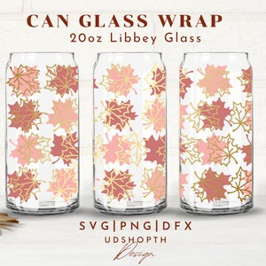Pink Autumn Leaves Beer Can Glass Svg, 20oz Libbey Full Wrap Svg, Maple ...