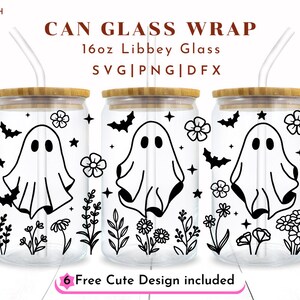 Ghost Floral Svg, Halloween Glass Can Svg, 16oz Libbey Can Glass Svg ...