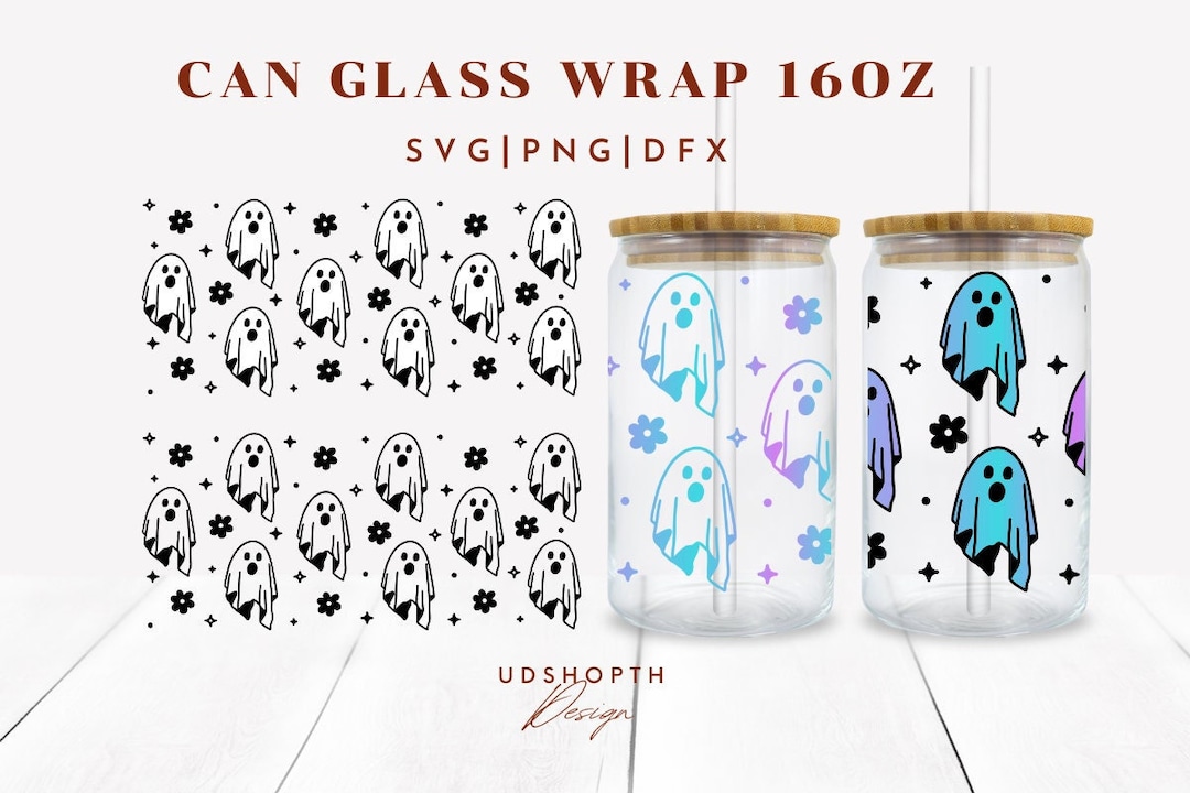 Daisy Ghost Svg,retro Flower Svg,16oz Libbey Can Glass Wrap Svg ...