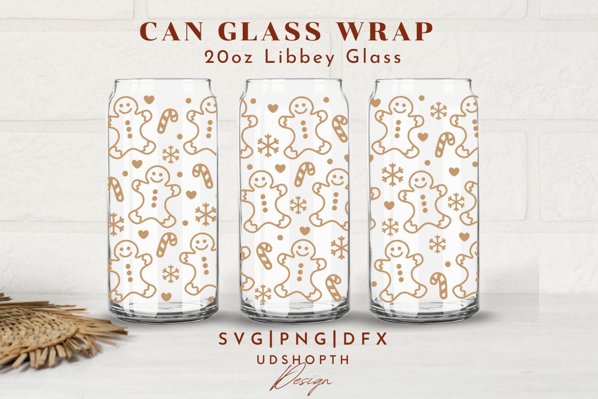 Gingerbread Man Beer Can Glass Svg, 20oz Libbey Full Wrap Svg, Pink ...