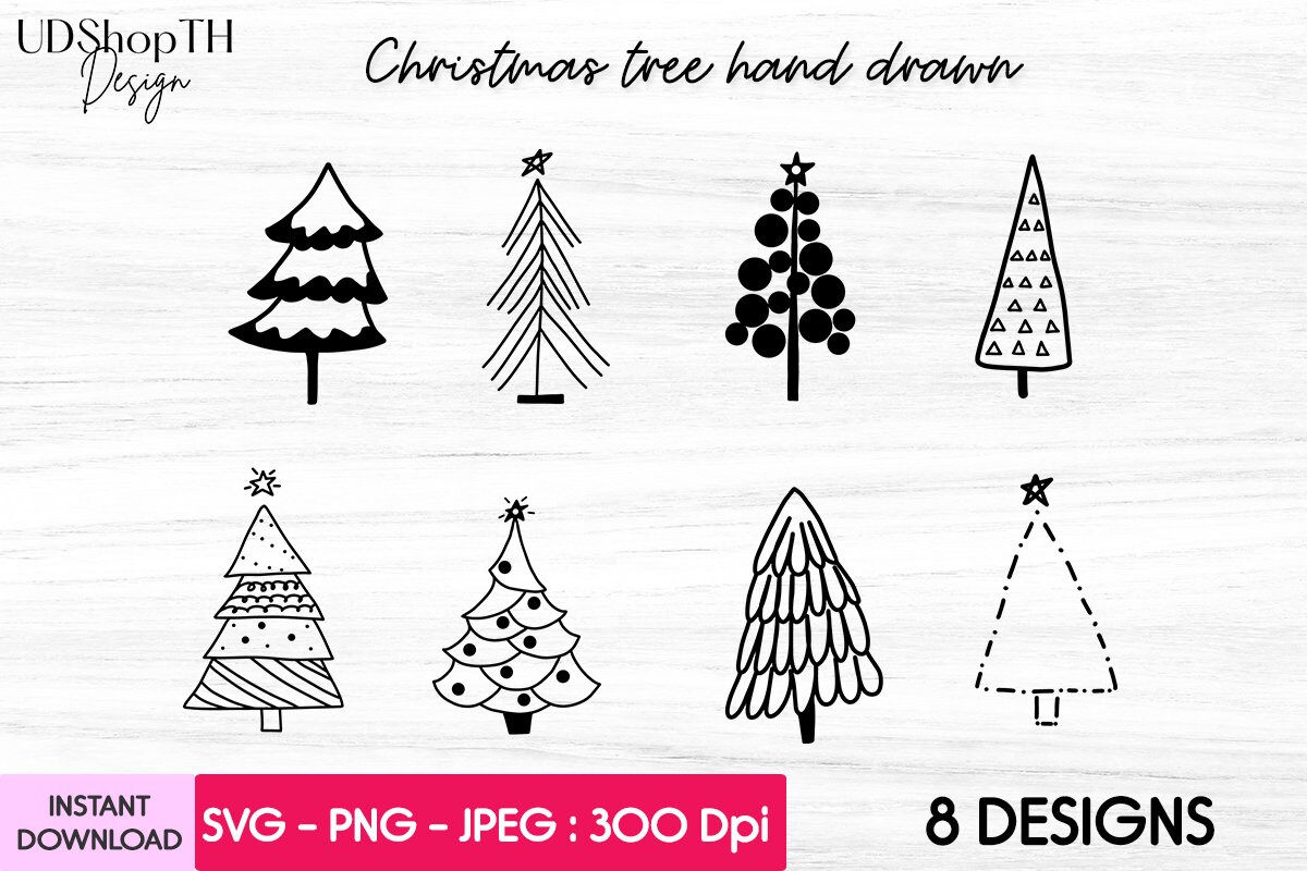 40 Christmas Tree Svg Hand Drawn Bundle Christmas Svg | Etsy