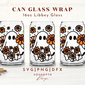Ghost Flower Svg, Halloween Glass Can Svg, 16oz Libbey Can Glass Svg ...