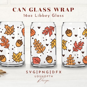 Autumn Leaves Can Glass Svg, 16oz Libbey Full Wrap Svg, Fall Season Svg ...