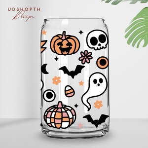 Groovy Halloween 16oz Glass Can Wrap Svg, Cute Halloween, Hippie ...