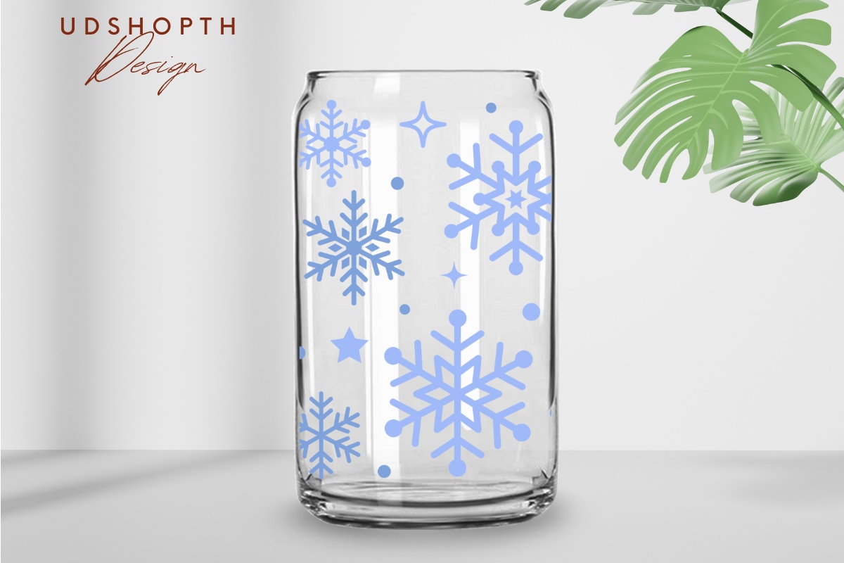 Winter Snowflake Christmas Can Glass Svg 16oz Libbey Full - Etsy