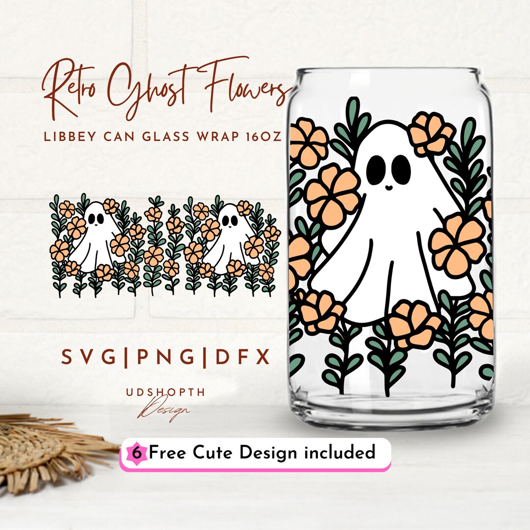 Retro Ghost Flowers Svg, Floral Ghost Svg, 16oz Can Glass Svg ...