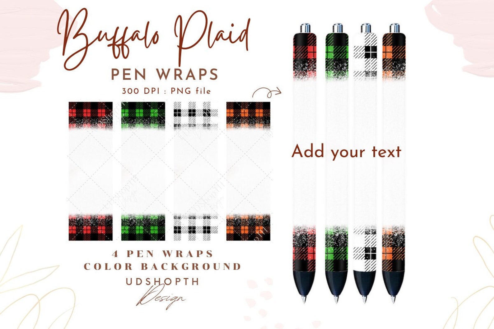 Buffalo Plaid With Bleach Effect Pen Wrap, Pen Wrap PNG, Christmas ...