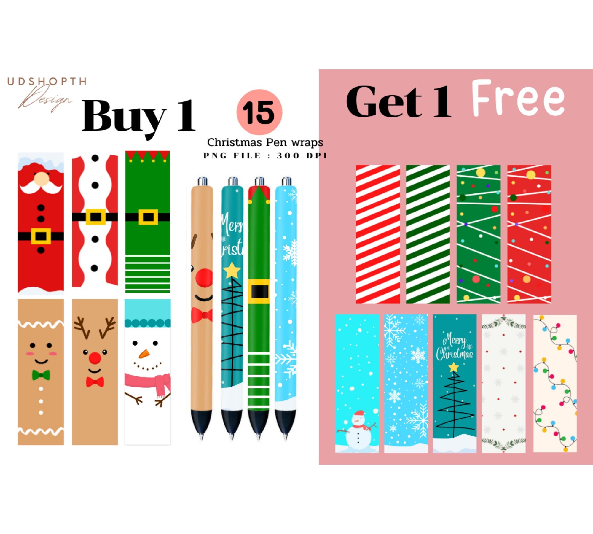 Christmas Pen Wrap, Pen Wrap PNG, Christmas Bundle Glitter Waterslide ...