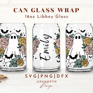 Retro Halloween Svg, Rose Floral Ghost Svg, 16oz Libbey Can Glass Svg ...