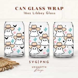 Cute Ghost 16oz Glass Can Wrap Svg, Western Halloween, Retro Halloween ...