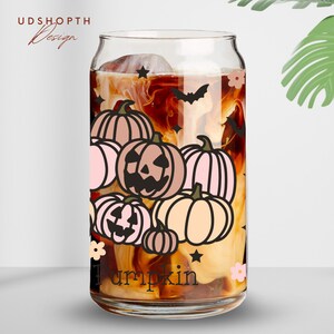 Retro Halloween 16oz Glass Can Wrap Svg, Halloween Glass Can, Groovy ...