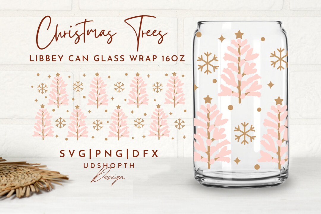 Christmas Trees and Snowflake Can Glass Svg,16oz Libbey Full Wrap Svg ...