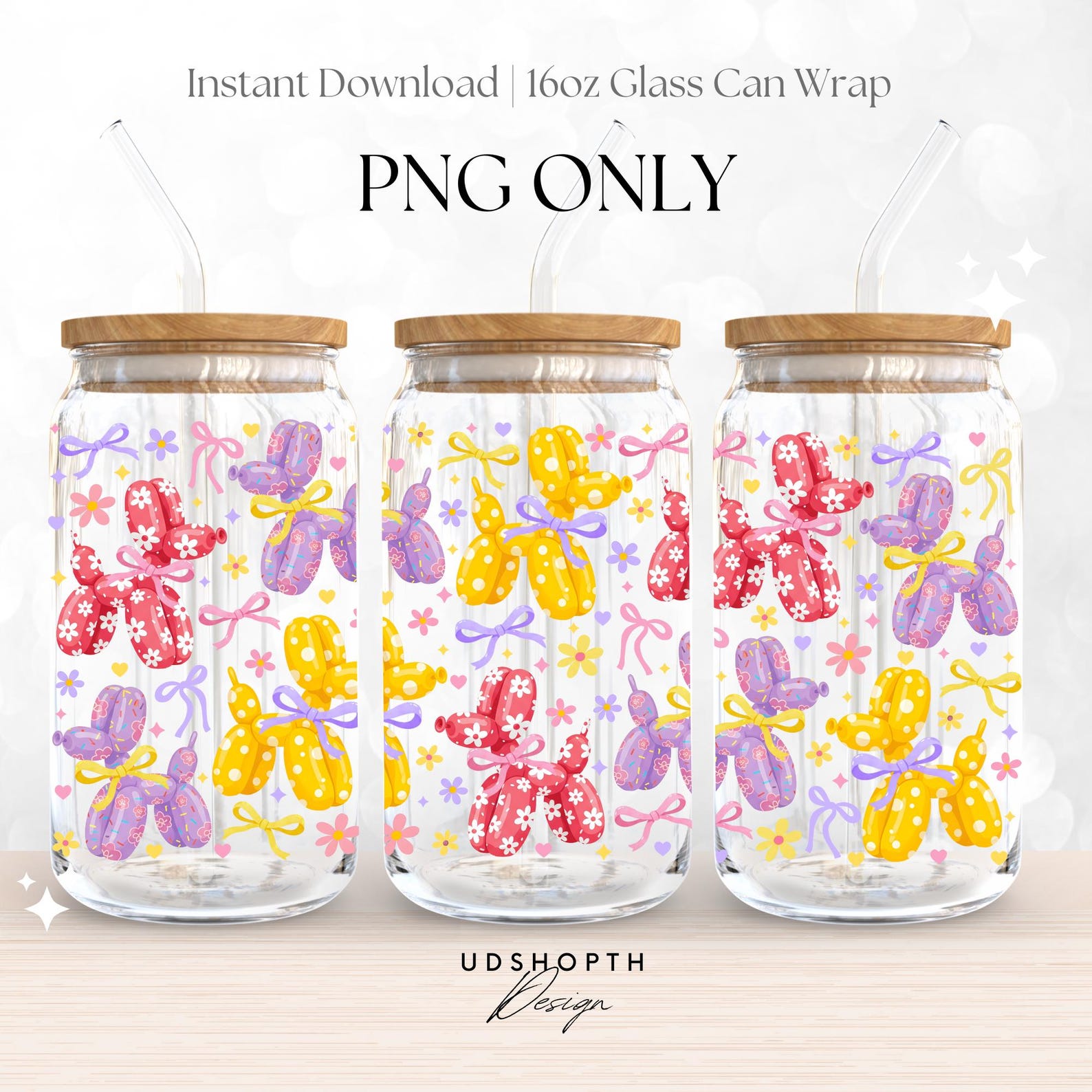 Preppy Balloon Dog Glass Can Wrap PNG, Purple Balloon Dog, 16oz Libbey ...
